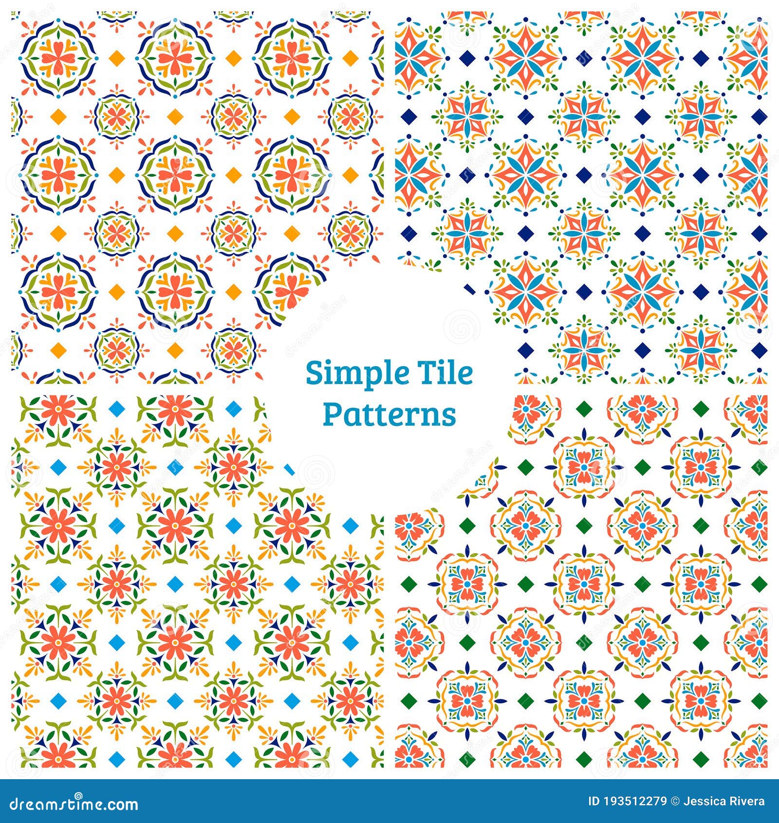 Simple Floral Tile Pattern Set Stock Vector - Illustration of simple ...
