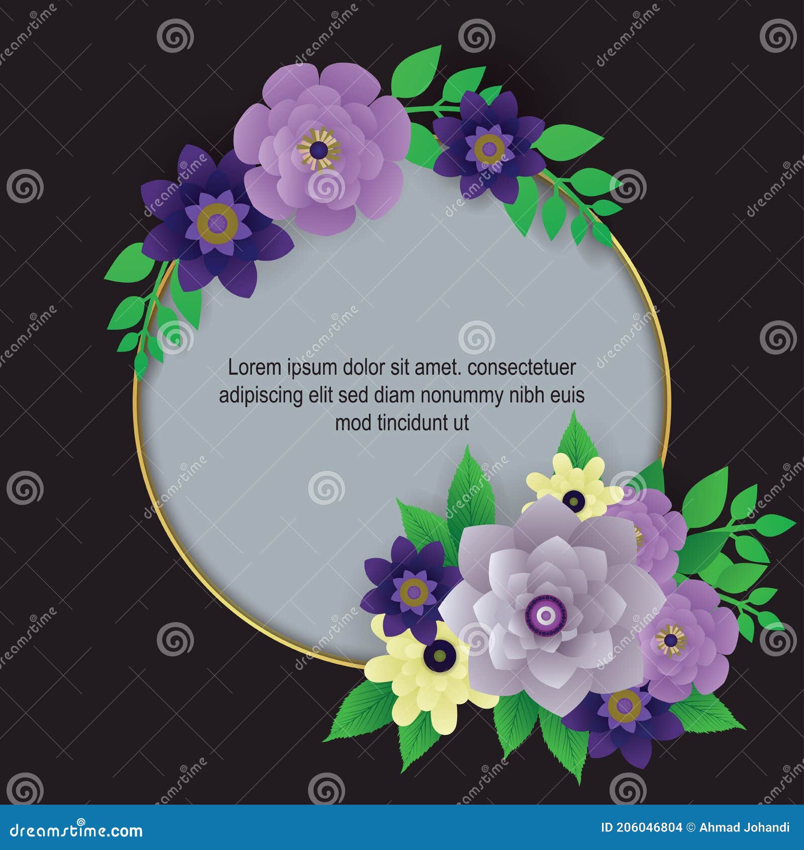 Simple Flower and Circle Border on Black Background Vector Stock Vector ...