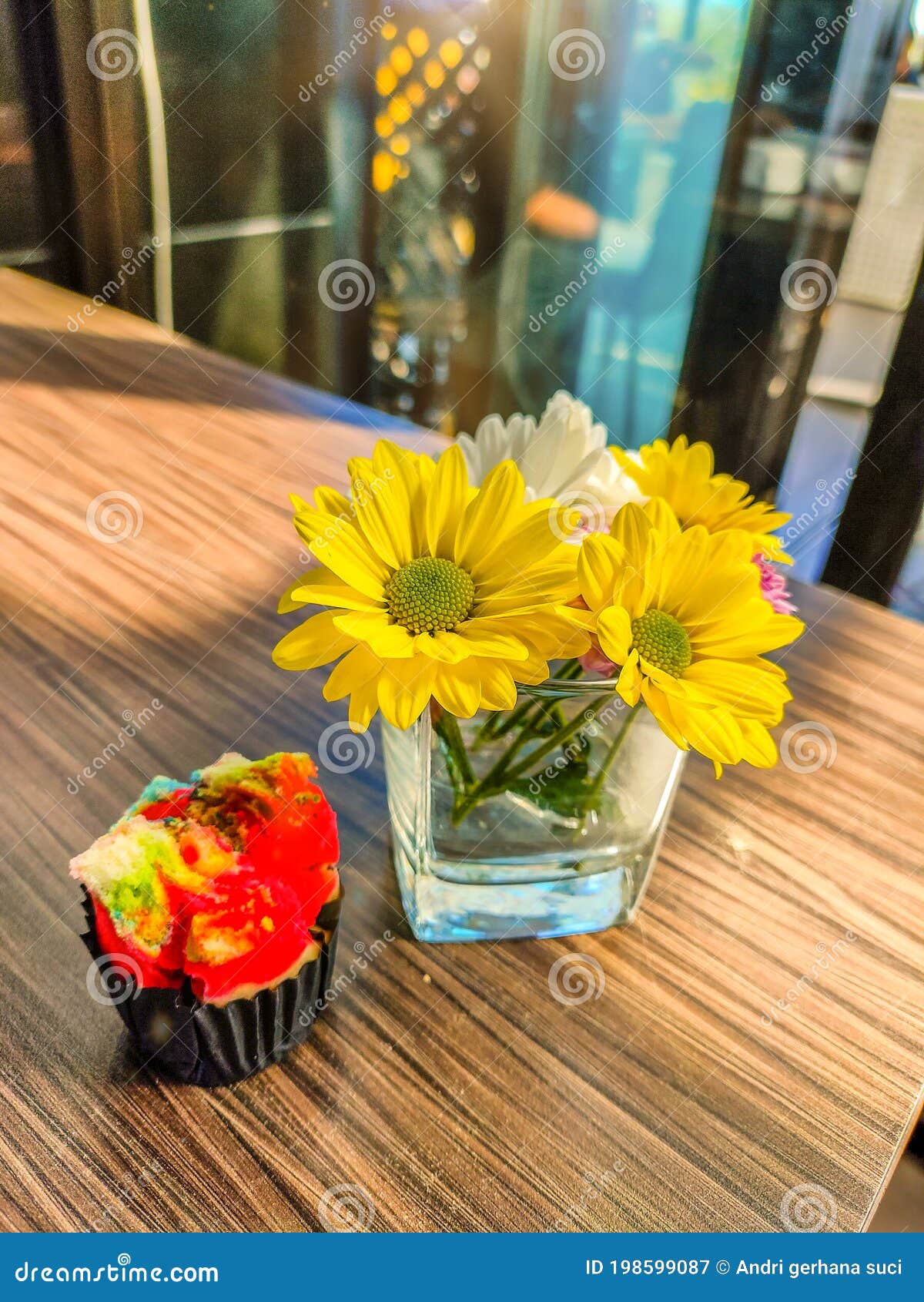 Simple Flower Set Up with Cake on the Table Stock Image - Image of cake ...