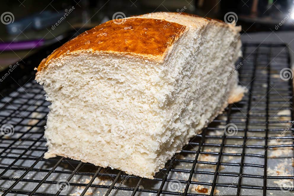 Simple Fluffy Slice of a Bread on a Pan Stock Photo - Image of healthy ...