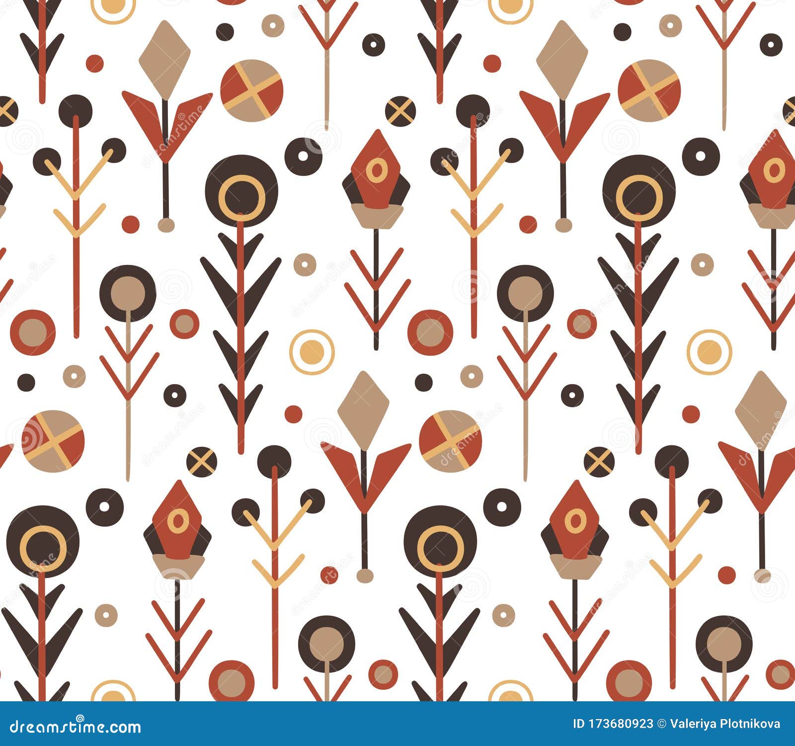 Simple Folk Pattern with Flat Flowers and Dots on a White Background ...