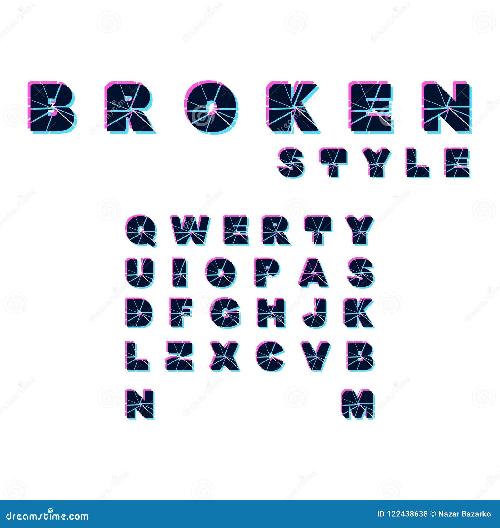 Simple font. Broken style stock illustration. Illustration of letter ...