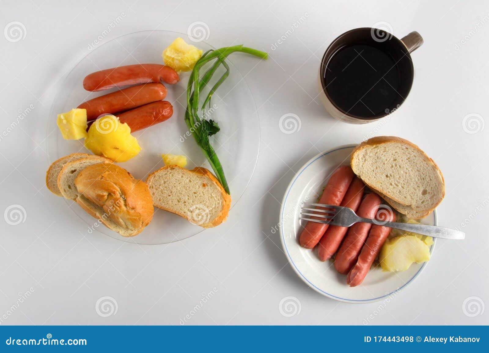 Simple Food, Unhealthy Food, Dinner for Two. Top View. Stock Photo ...