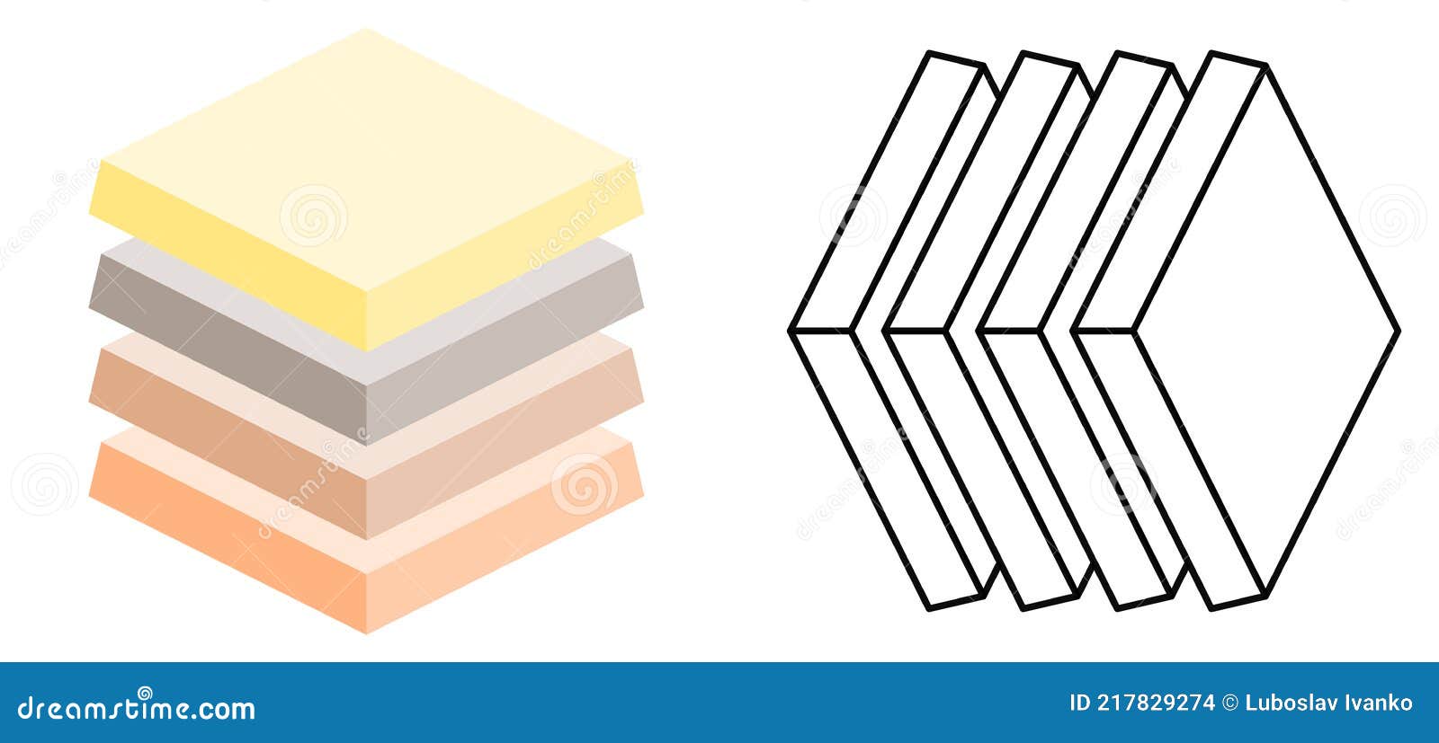 Simple Four Thick Layers Illustration, Coloured, Black and White ...