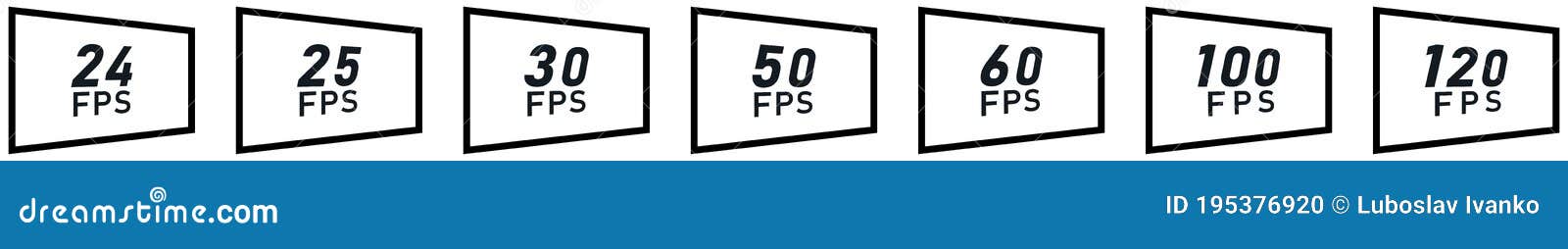 Simple FPS - Frames Per Second Icon Set. Black Numeric Value in Screen ...