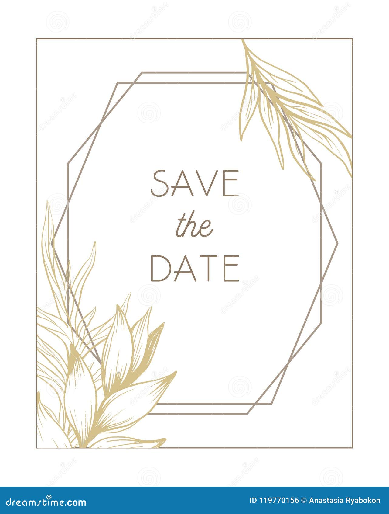 Simple Frame with Leaves Save the Date Template Design Vector Stock ...