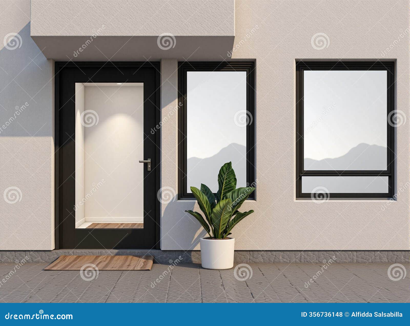 A Simple Front View of a Modern Flat House with Visible Windows, Door ...