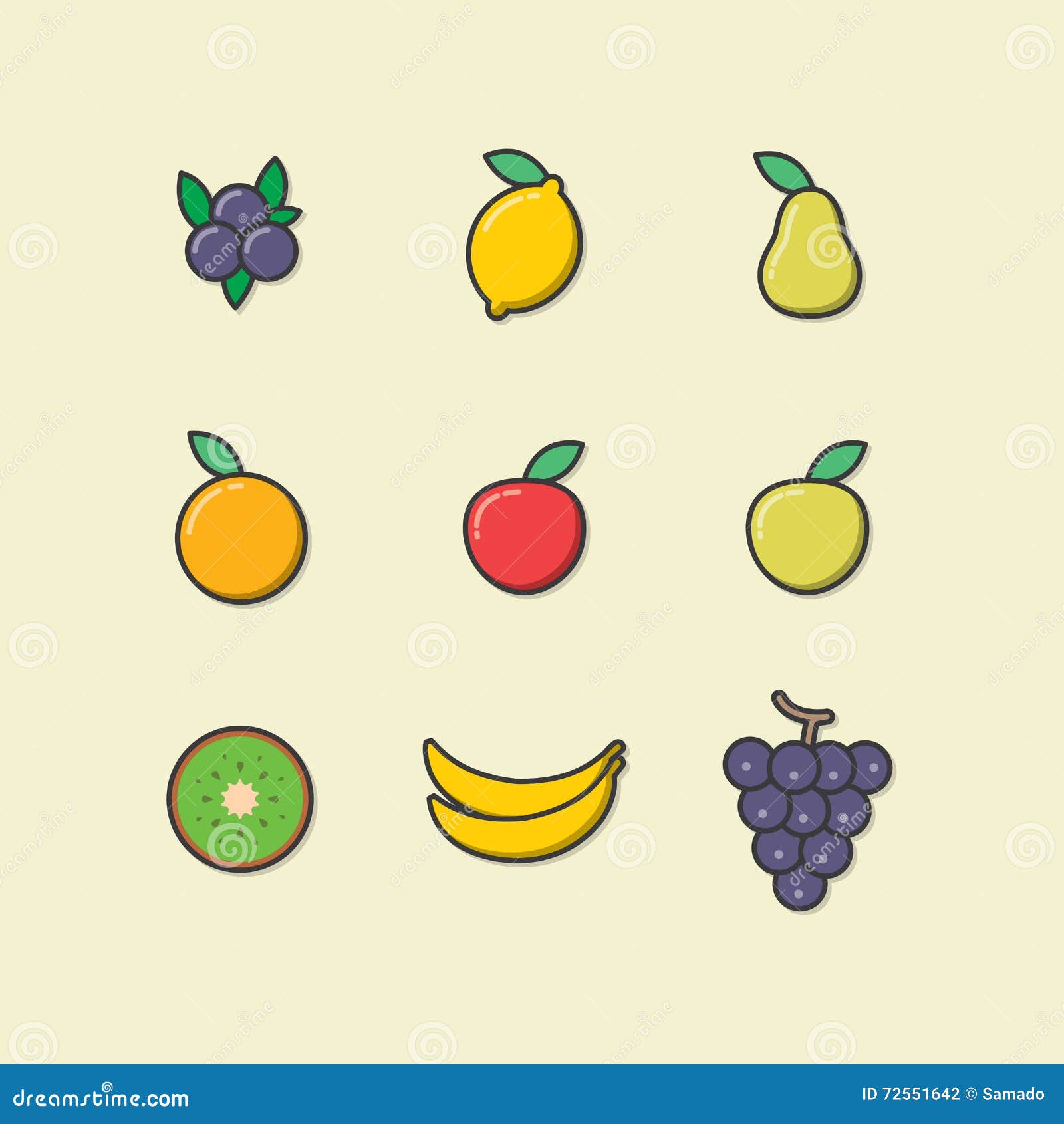 Simple fruit icons stock vector. Illustration of healthy - 72551642
