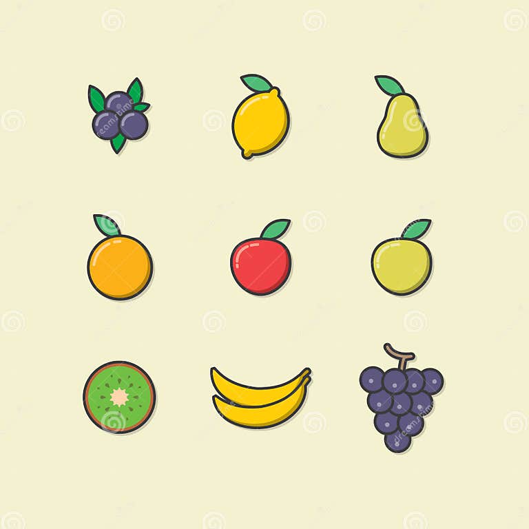 Simple fruit icons stock vector. Illustration of healthy - 72551642
