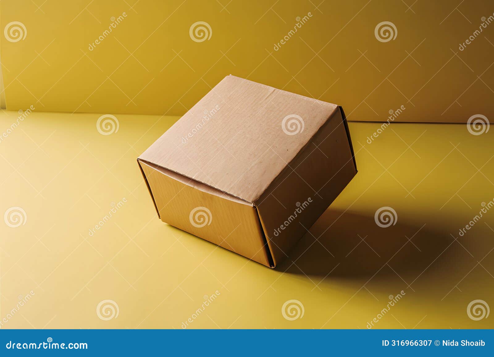 Simple, Functional Tilted Cardboard Box on a Yellow Surface, Closed Lid ...