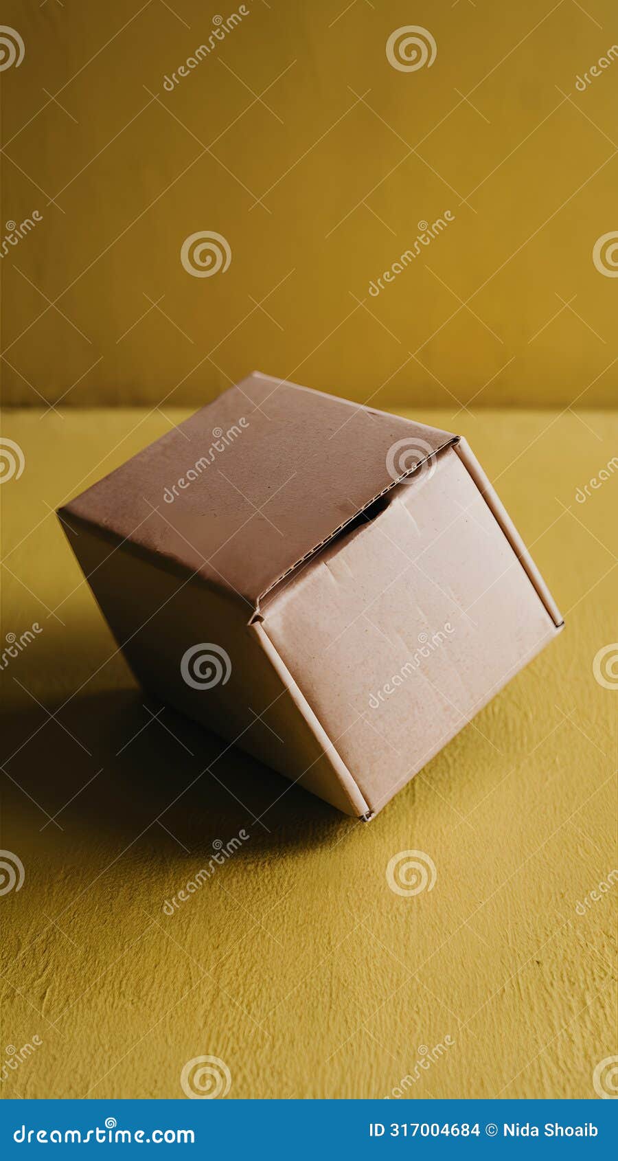 Simple, Functional Tilted Cardboard Box on a Yellow Surface, Closed Lid ...