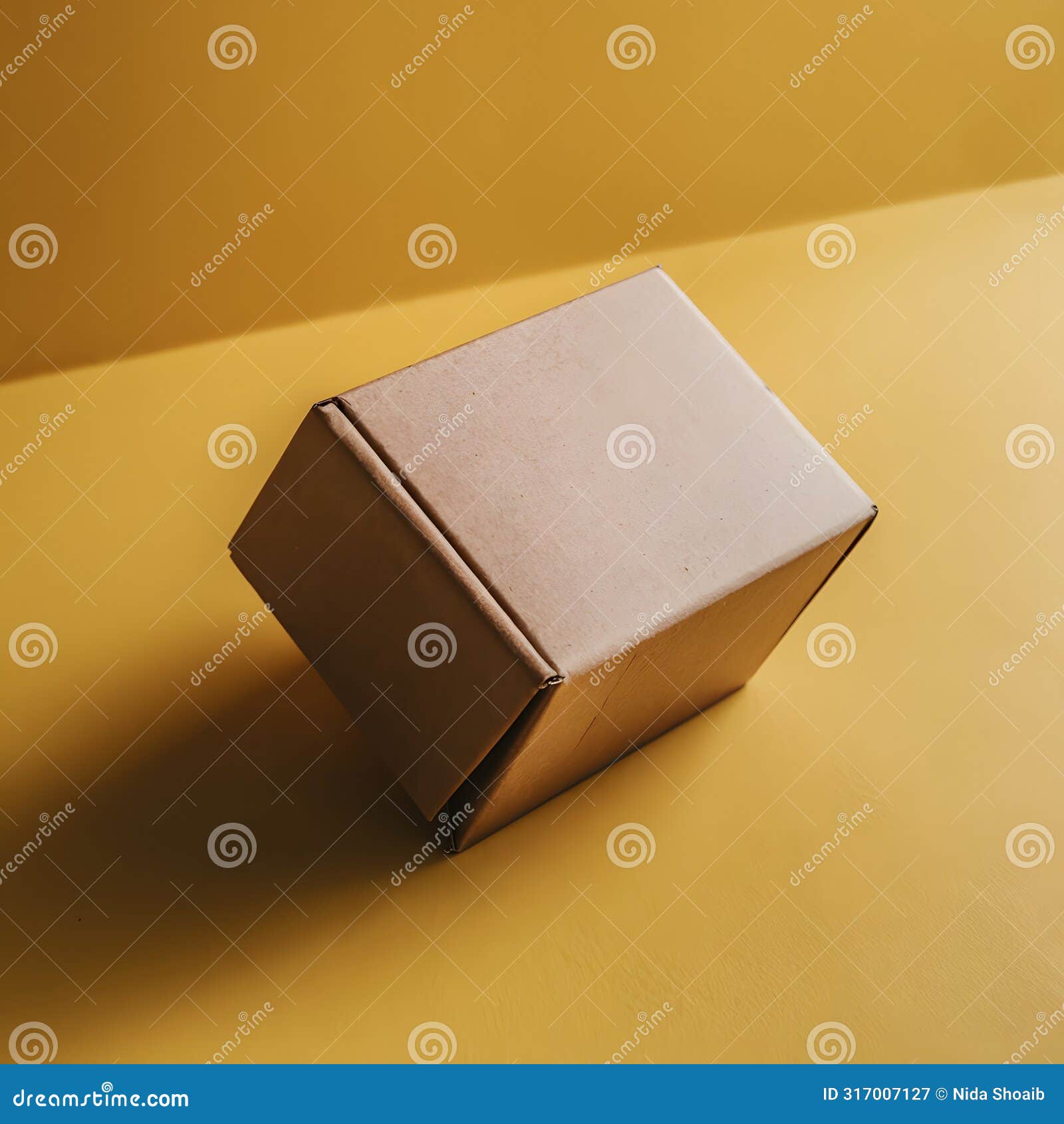 Simple, Functional Tilted Cardboard Box on a Yellow Surface, Closed Lid ...