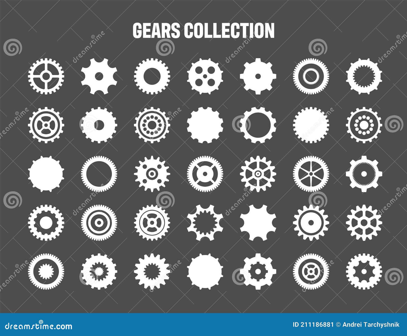 Simple Gear Icons. Wheels Set On Black Background. Vector White ...