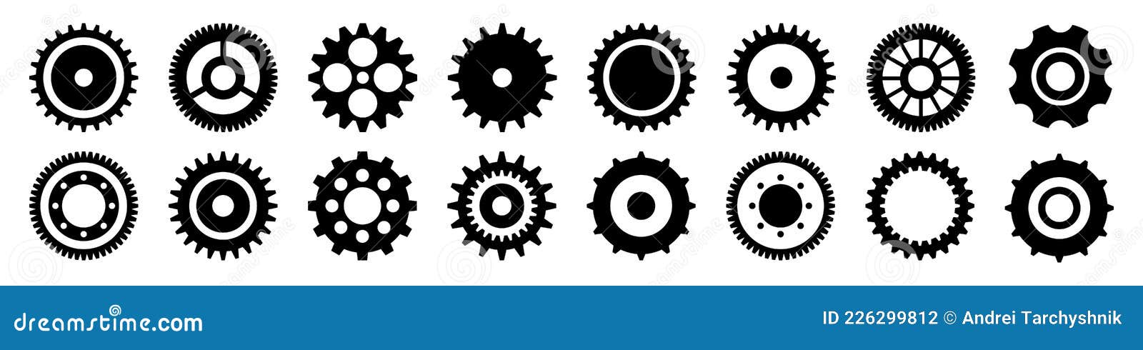 Simple Gear Icons. Wheels Set on Black Background. Vector White ...
