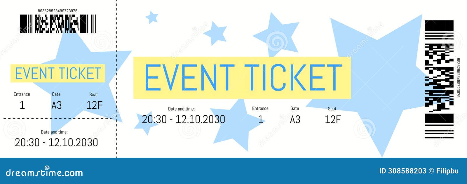 Simple Generic Event Ticket Template. Vector Mock-up Stock Illustration ...