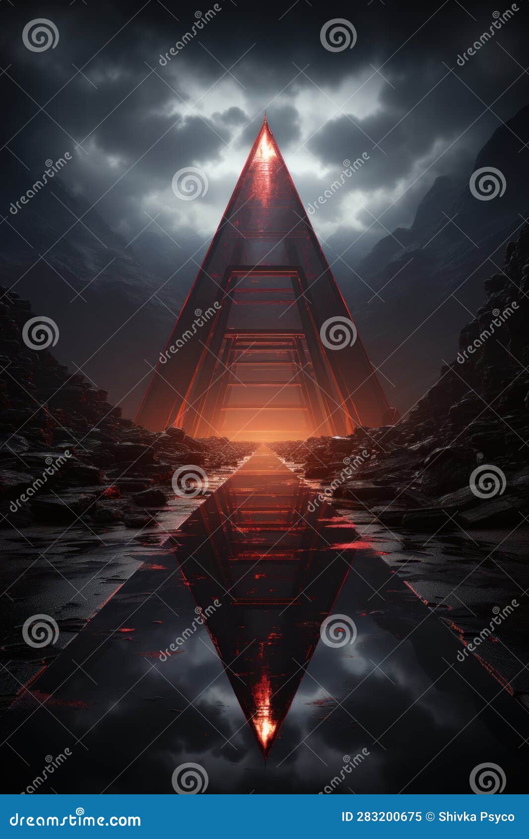 A Simple Geometric Neon Red Light Triangle on Dark Empty Place Stock ...