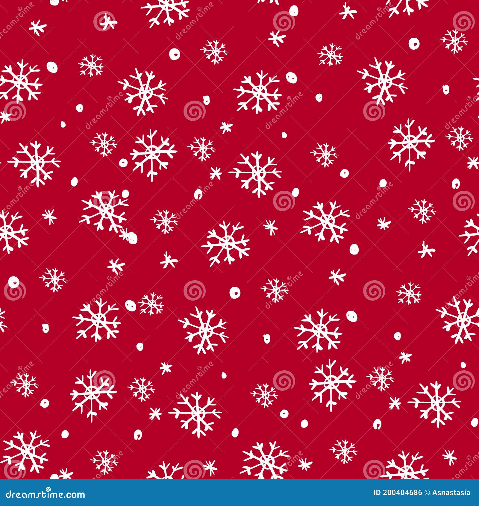 Simple Geometric Repeating Pattern with Red Hand-drawn Snowflakes ...
