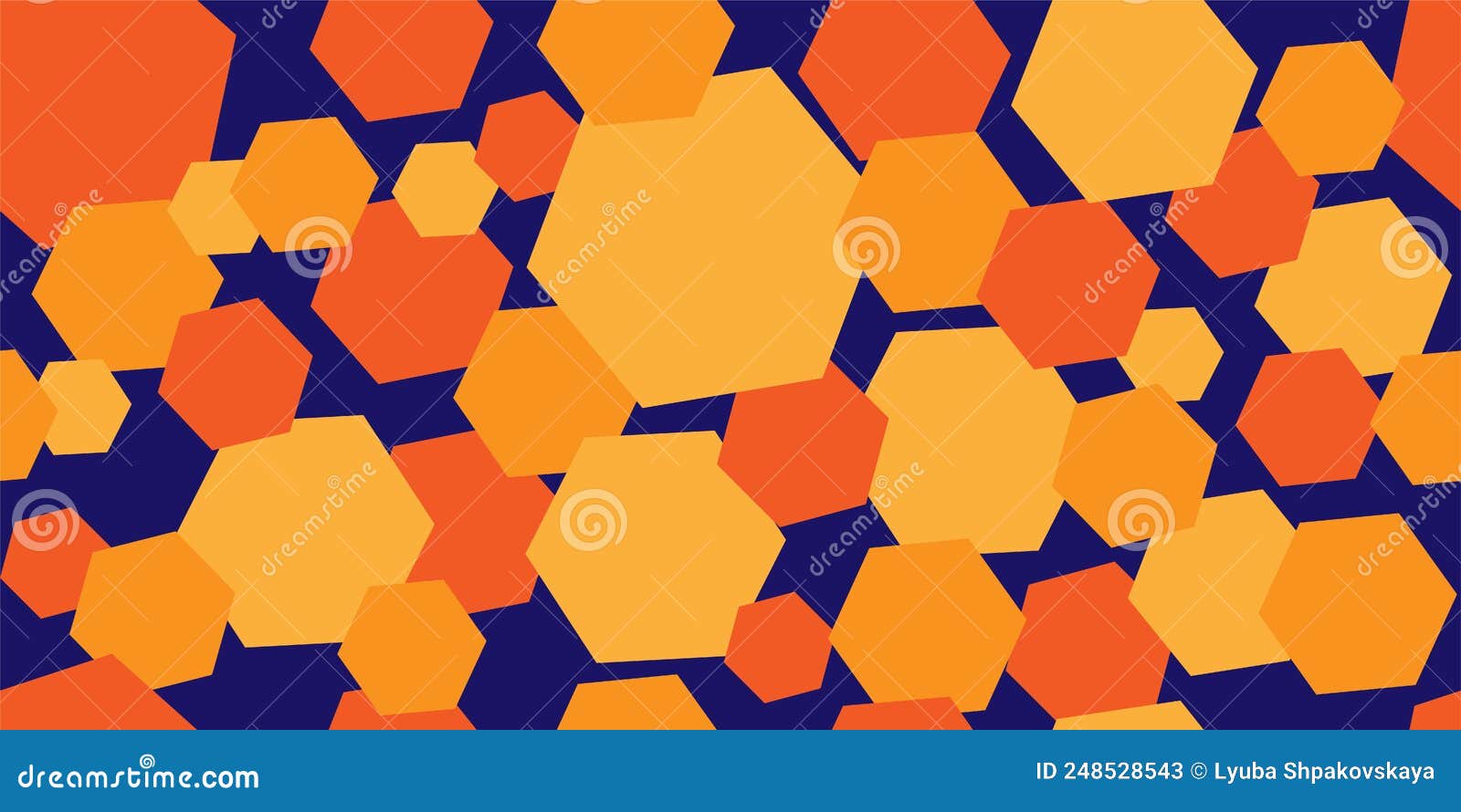 Geometric Blue Vector Background with Orange Hexagons. Stock Vector ...
