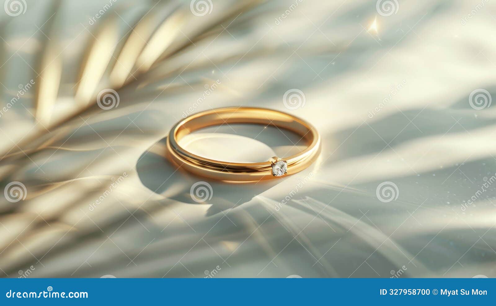 Simple Golden Ring with Diamond on White Themed Scenery with Sun Rays ...