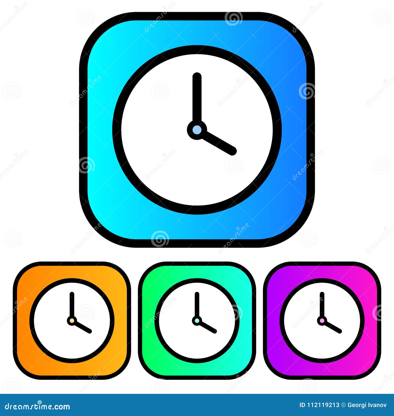 Simple, Gradient Square Clock Icon. Four Color Variations Stock Vector ...