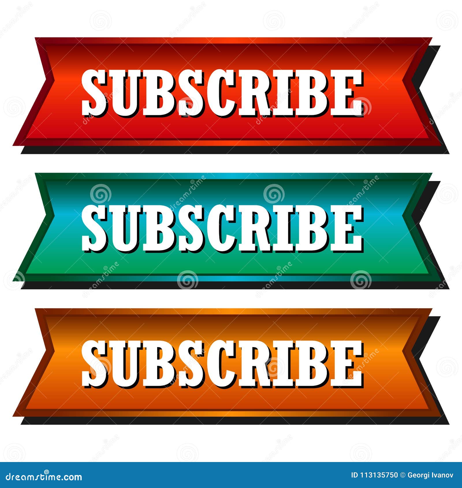 Simple, Gradient Subscribe Ribbon/banner. Three Color Variations Stock ...