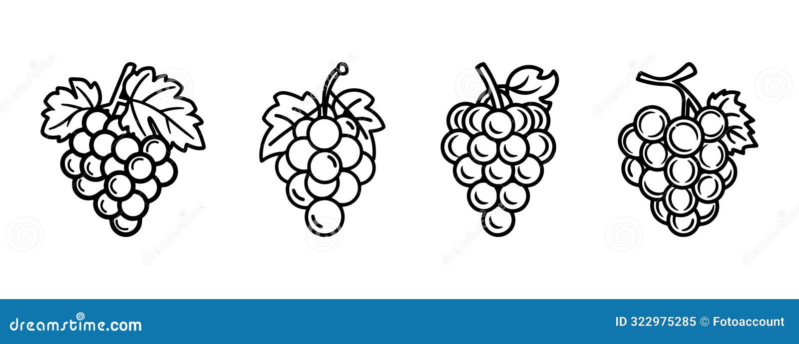 Simple Grapes Icons Set - Different Vector Illustrations Isolated on ...