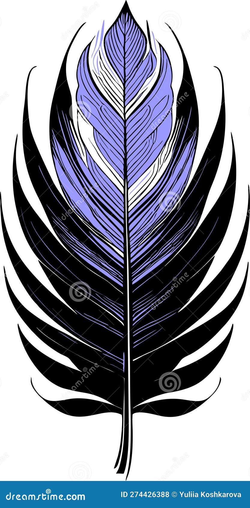 Simple Graphic Drawing Black and Blue Bird Feather, Sketch Stock ...