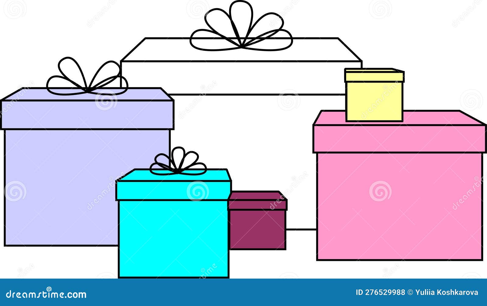 Simple Graphic Drawing of Multicolored Gift Boxes with Black Outline in ...