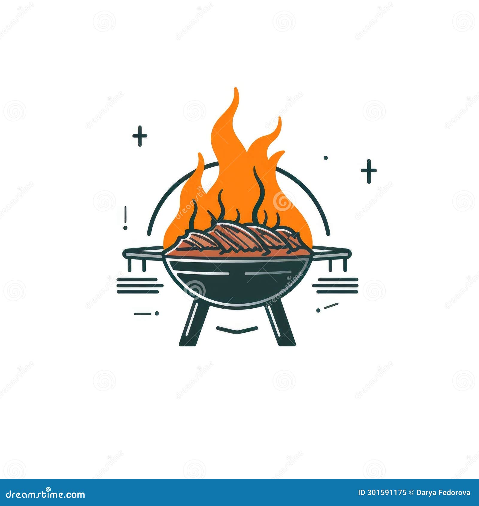 Simple Graphic Logo of Bbq with Fire on White Background. Stock ...