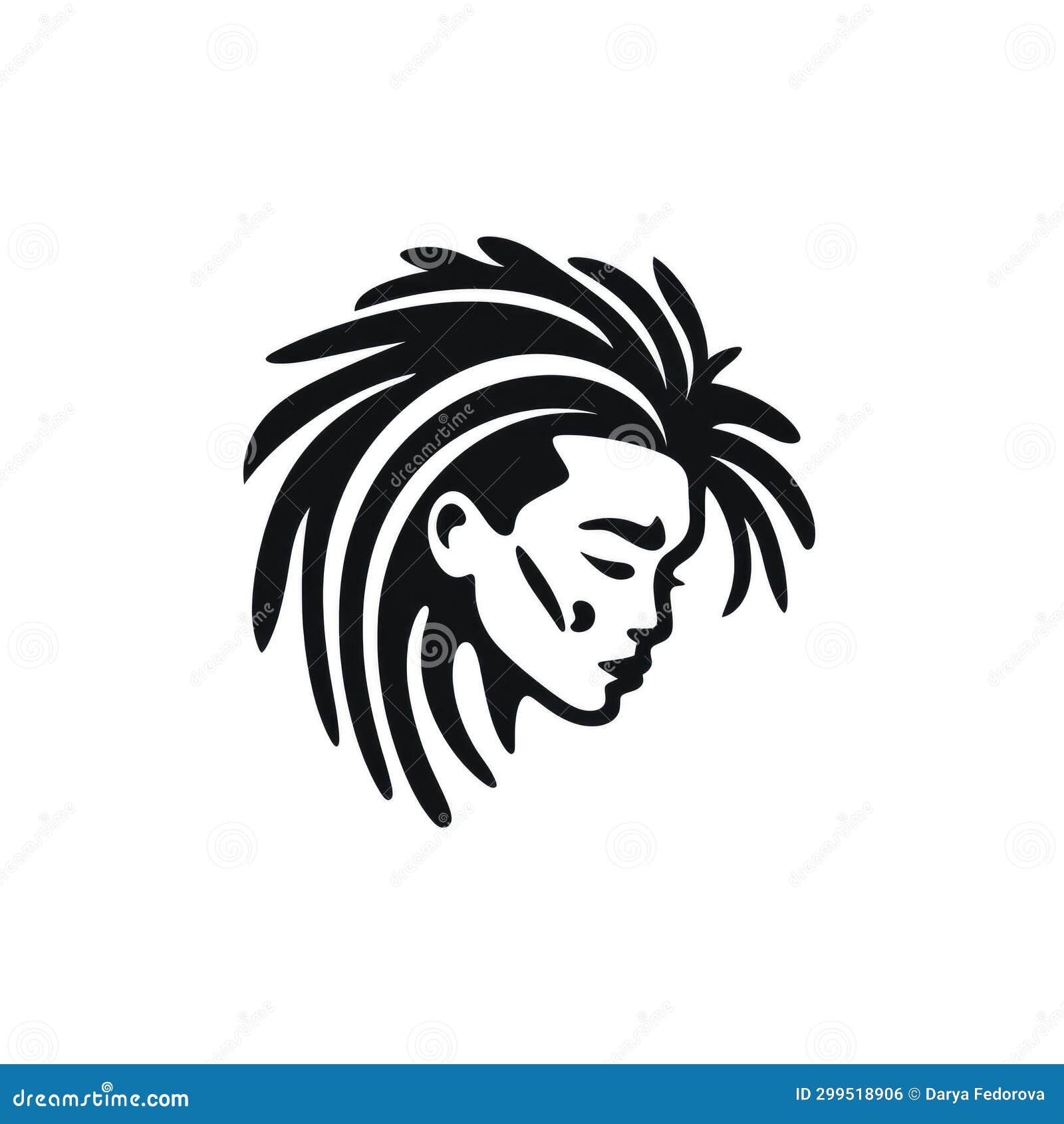 Simple Graphic Logo of Girl with Dreadlocks on White Background. Stock ...