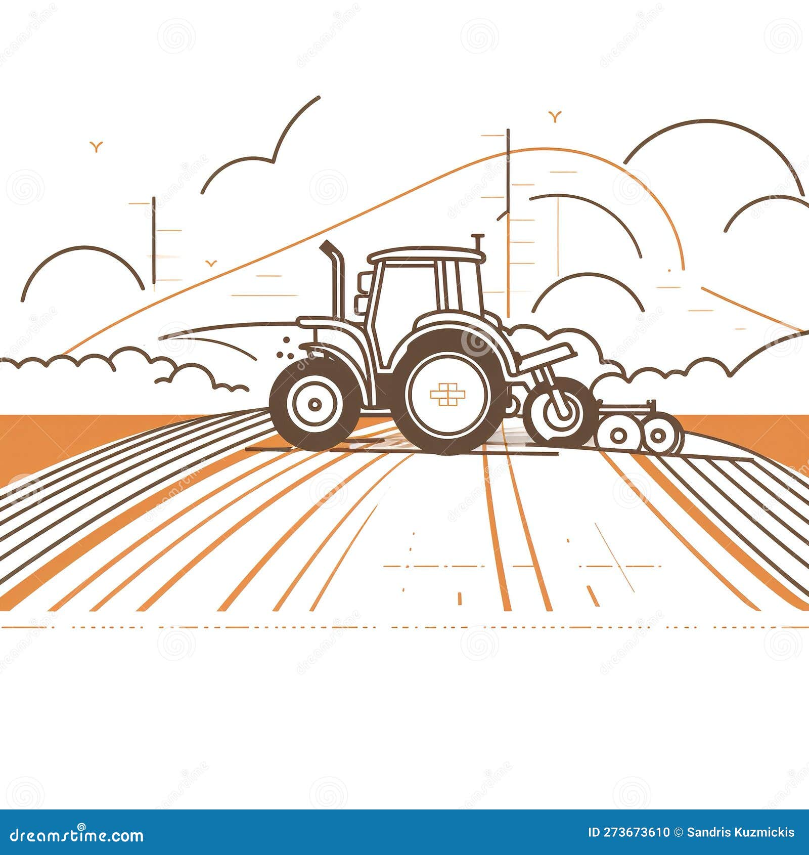 A Simple Graphic for a Tractor in a Tilled Field. Generative AI Stock ...