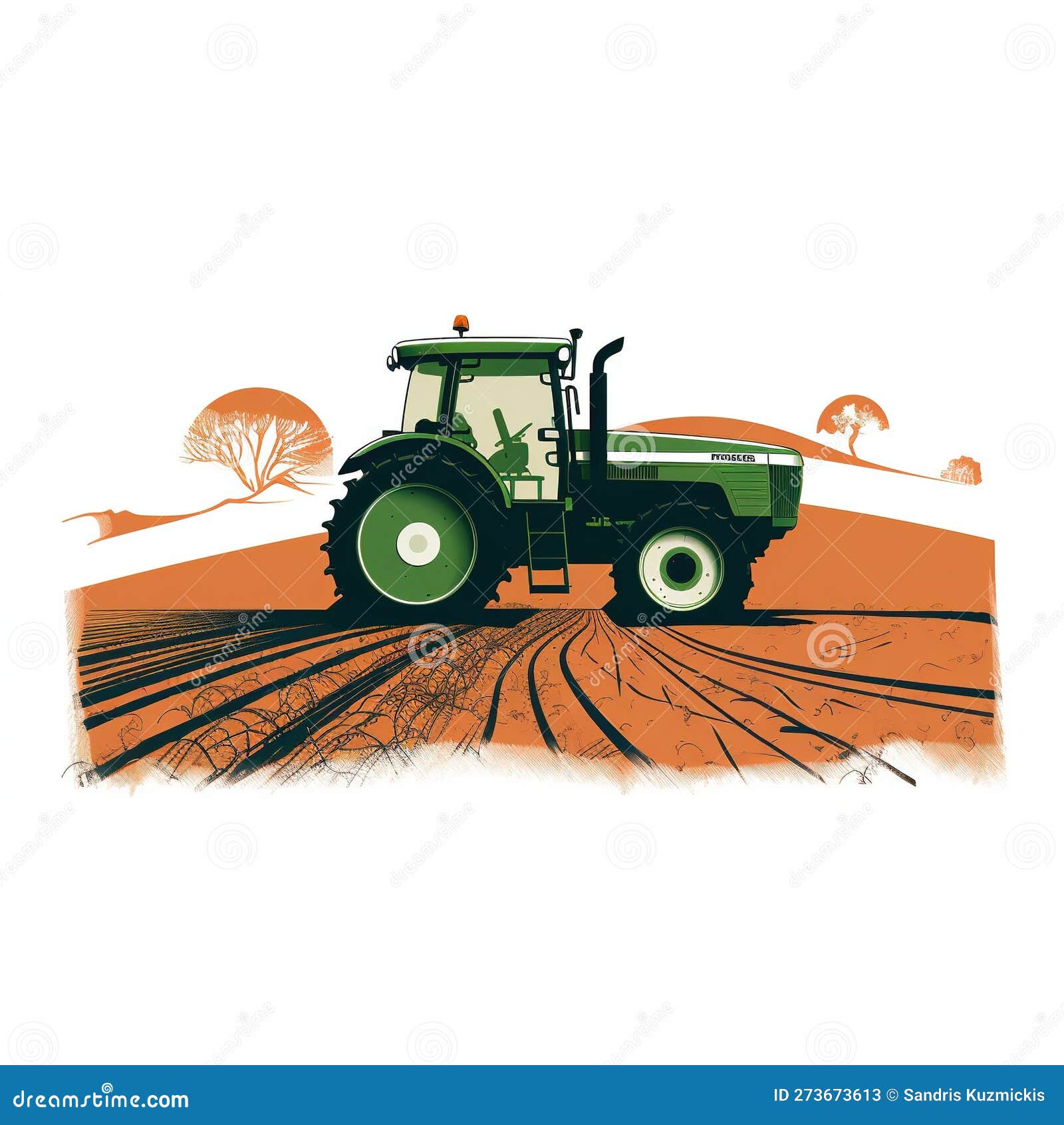 A Simple Graphic for a Tractor in a Tilled Field. Generative AI Stock ...