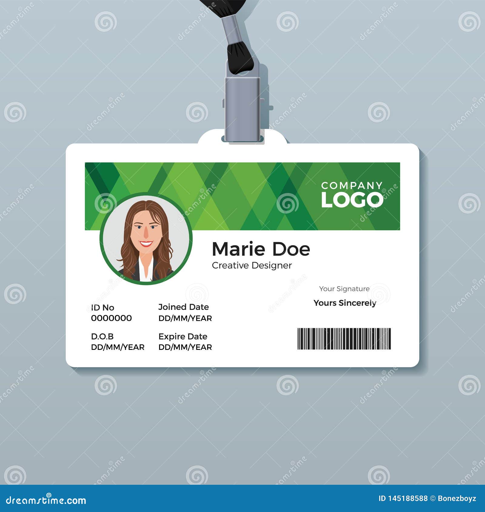 Simple Green Identity Card Template Stock Vector - Illustration of ...