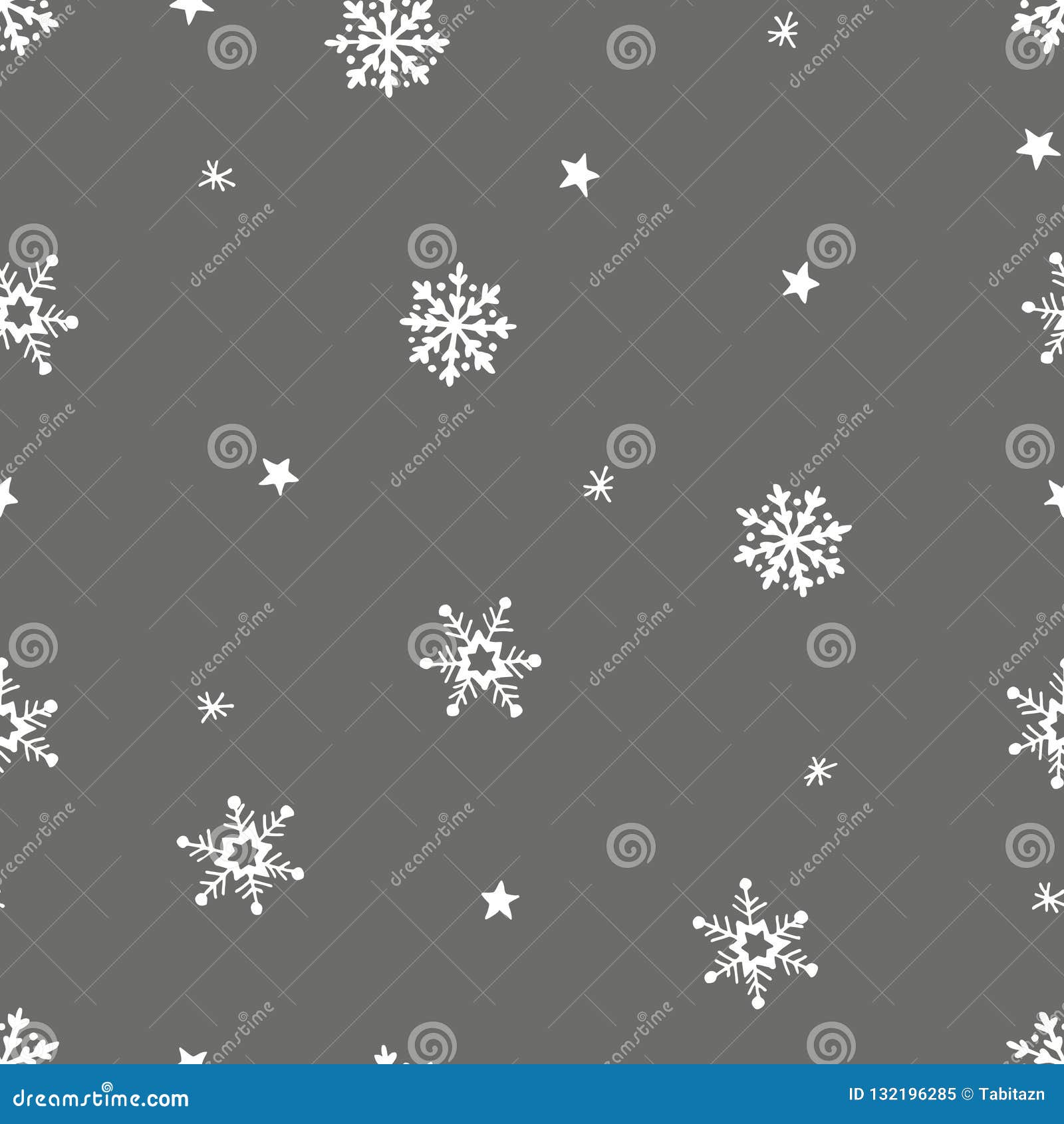 Simple Grey Festive Seamless Pattern with Hand Drawn White Snowflakes ...
