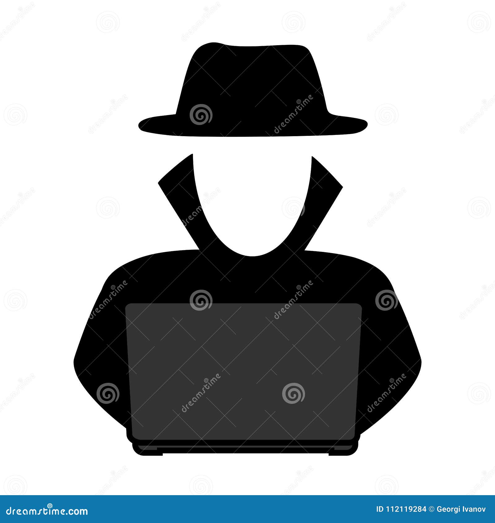 Simple, Grey Scale Hacker in Front of a Laptop Icon. Silhouette Design ...