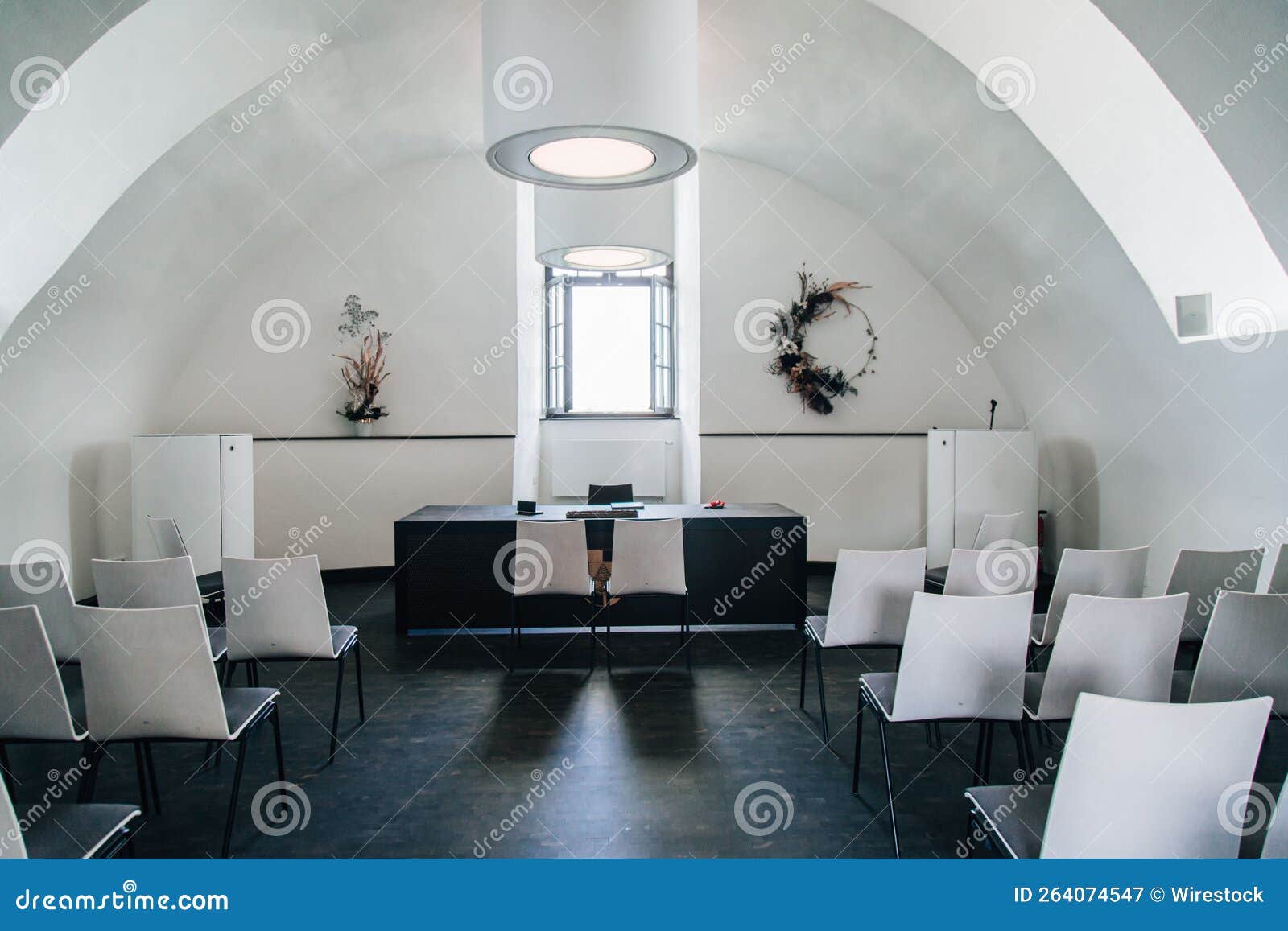 Simple Hall for Registration of the Wedding with White Chairs Stock ...