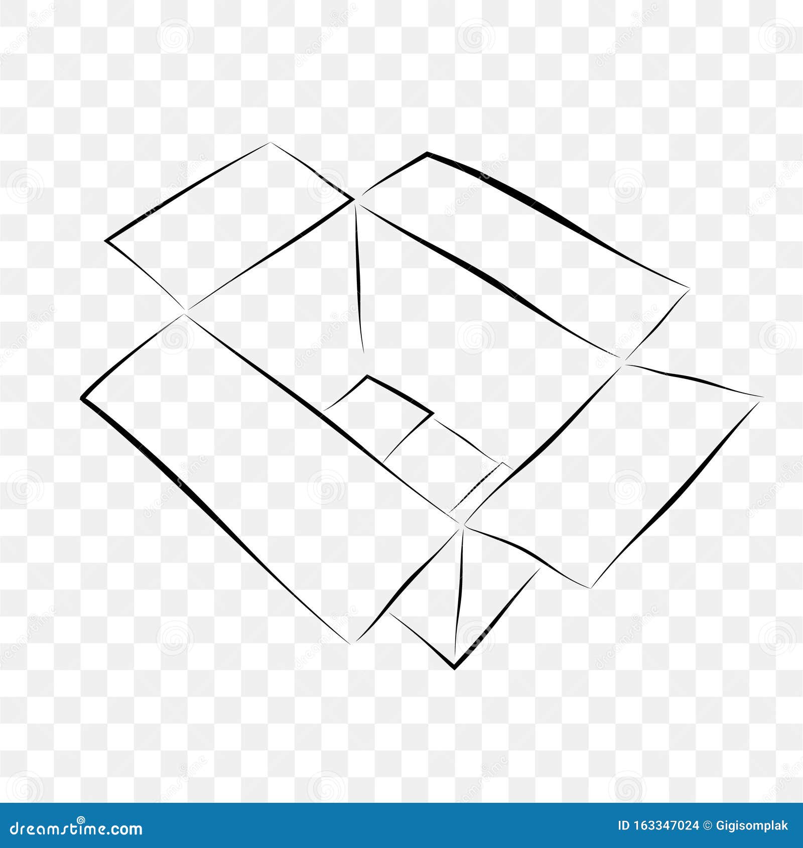 Simple Hand Draw Skecth Vector Mockup Black Outline Cardboard, At ...