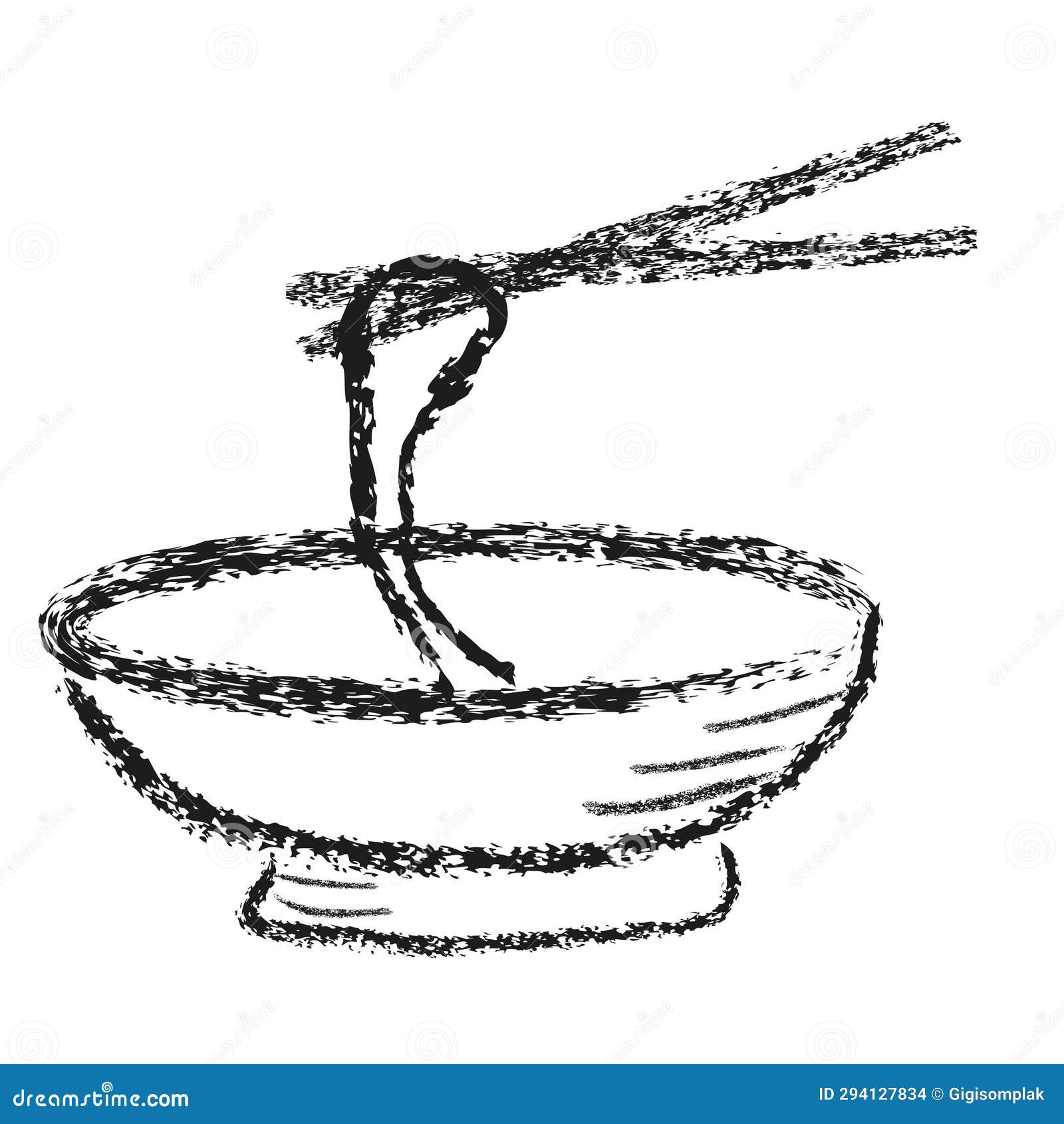 Simple Hand Draw Sketch Crayon Effect Sketch Bowl Noodle and Chopstick ...