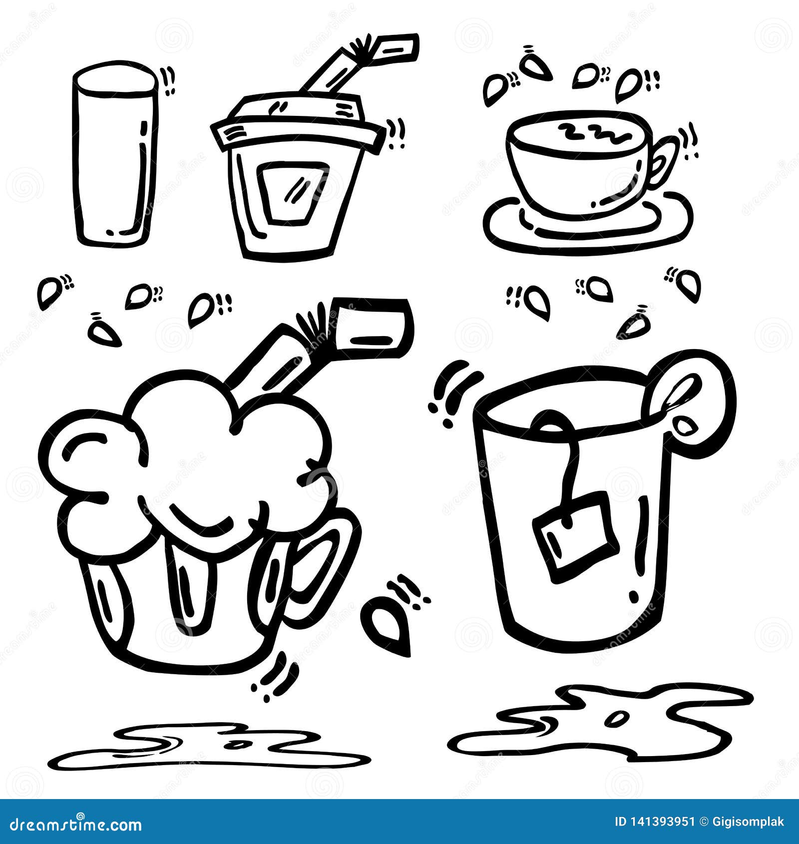Simple Hand Draw Sketch, Hot And Cold Soft Drink At Plastic Glas And ...