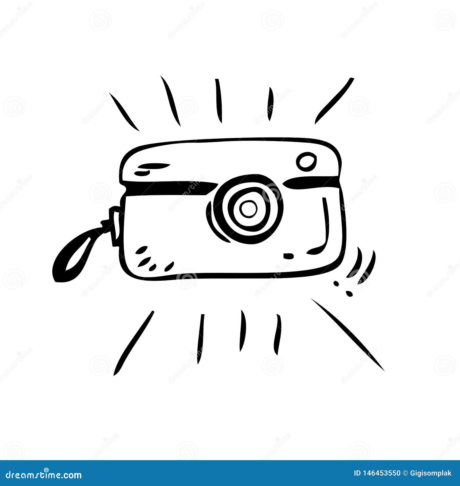 Simple Hand Draw Sketch Sparkling Vintage Pocket Camera, Isolated on ...
