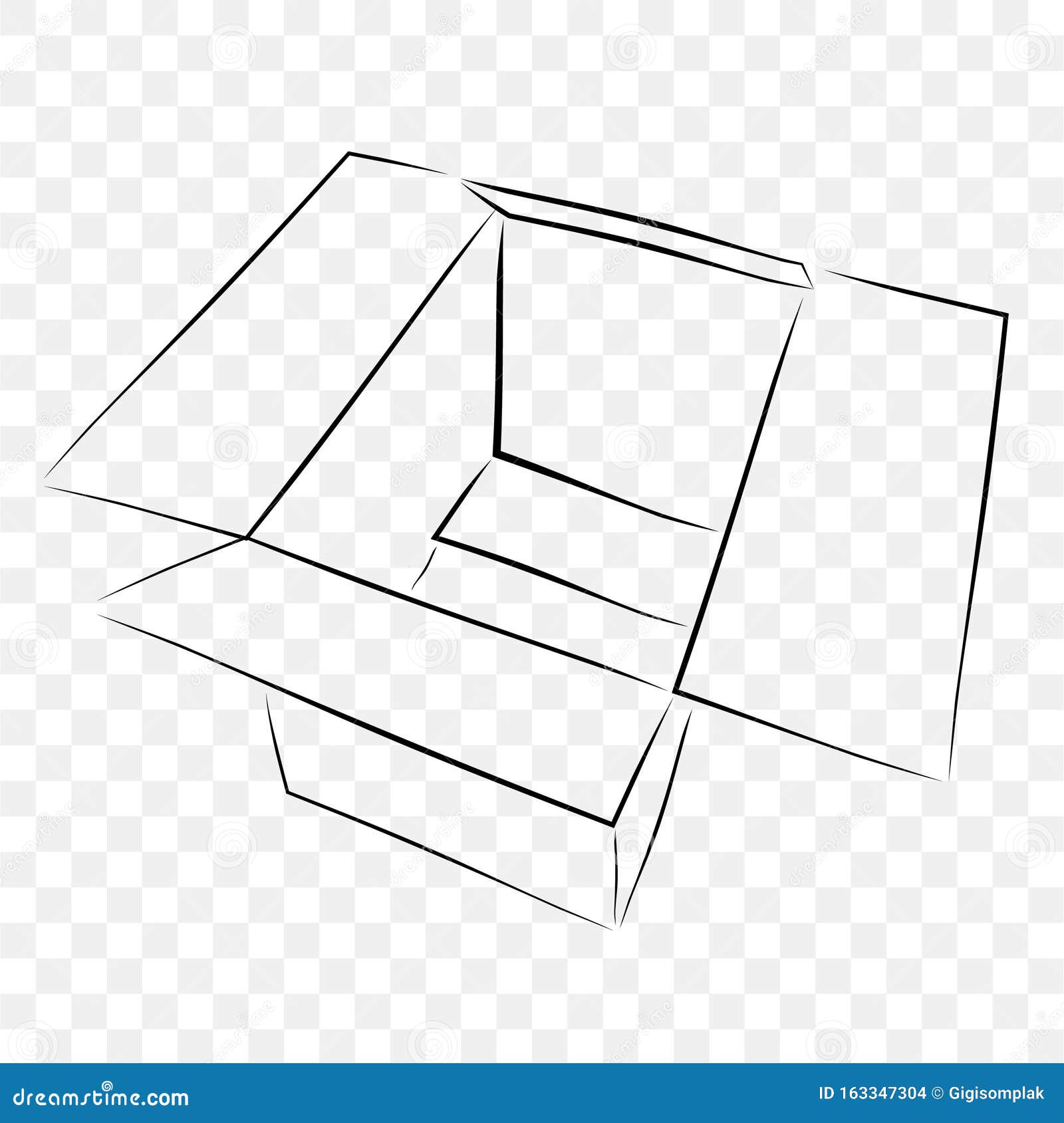 Simple Hand Draw Skecth Vector Mockup Black Outline Cardboard, At ...