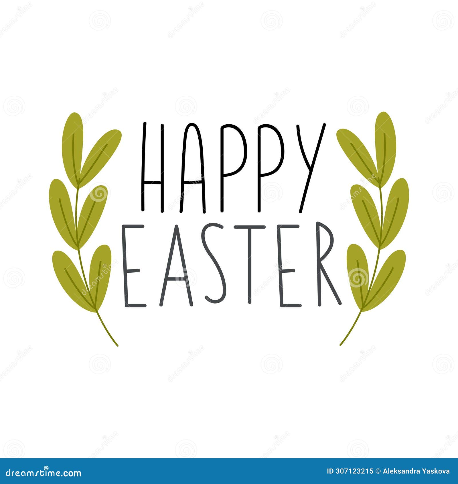 Simple Hand Drawn Banner with Happy Eater Lettering and Green Leaves ...