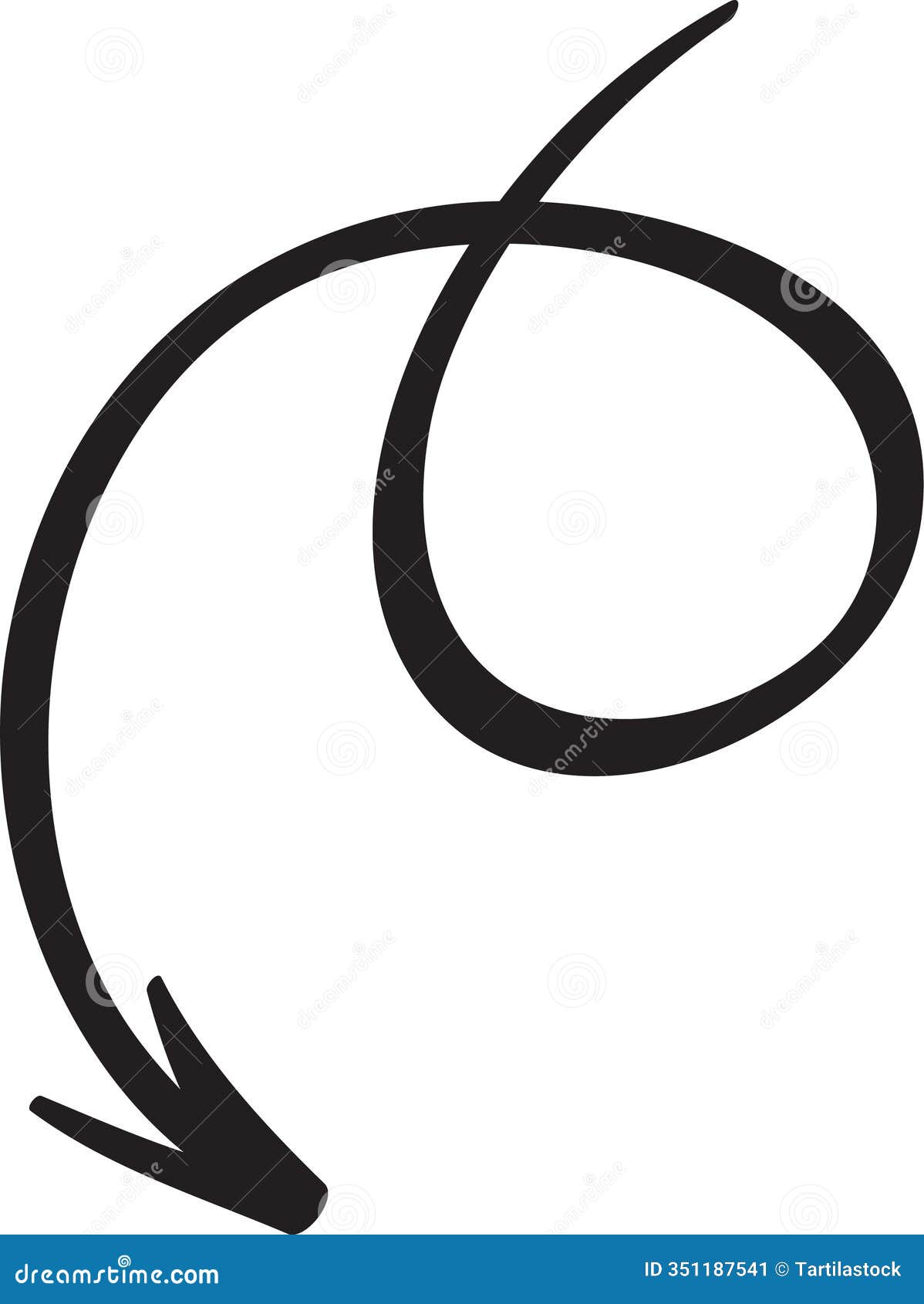Simple, Hand Drawn, Black Arrow is Pointing Down, Making a Loop and a ...