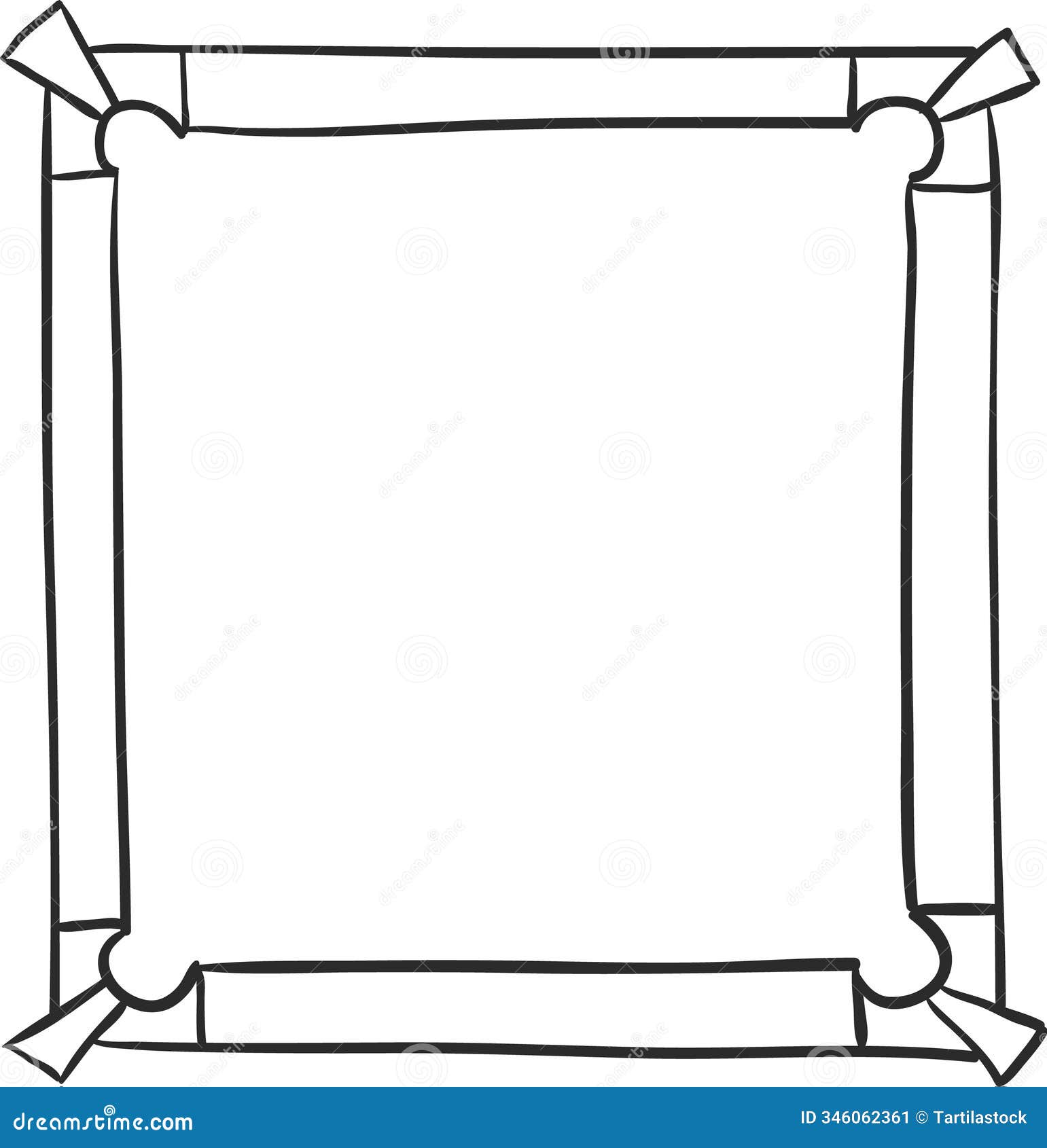 Simple, Hand Drawn Black Outline Creates a Square Border with Folded ...