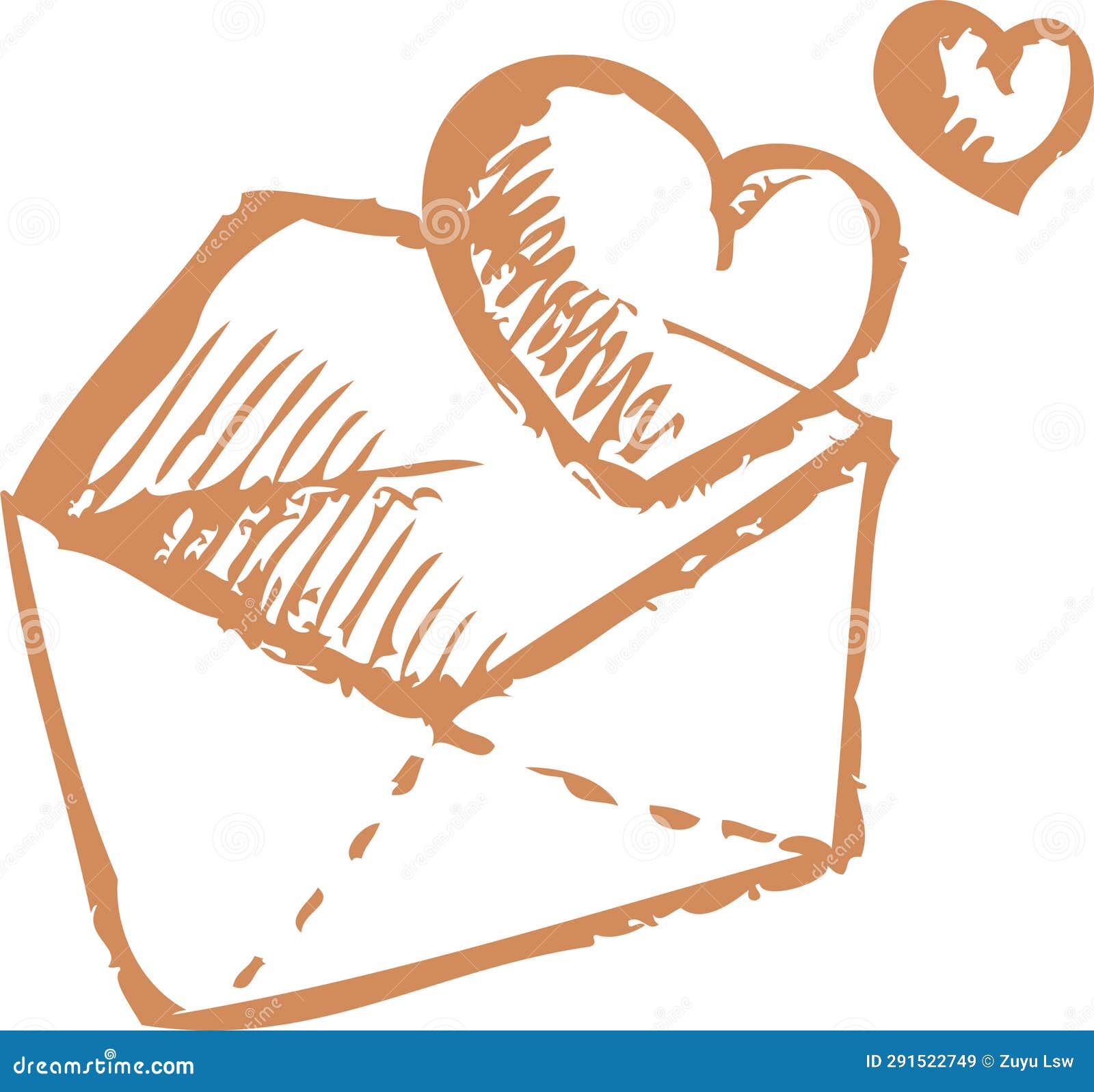 Simple Hand-drawn Doodle of Envelope with a Heart in Brown Color ...