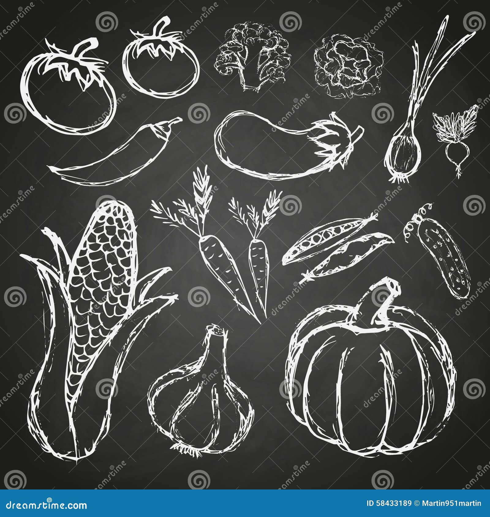 Simple Hand Drawn Doodle Vegetables on Black Board Eps10 Stock Vector ...