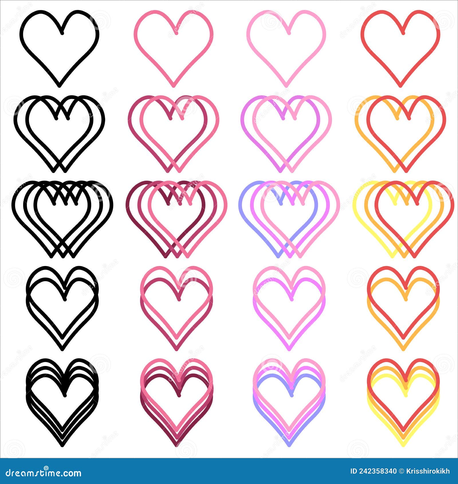 Simple Hand-drawn Flat Linear Hearts Icon Set Stock Vector ...