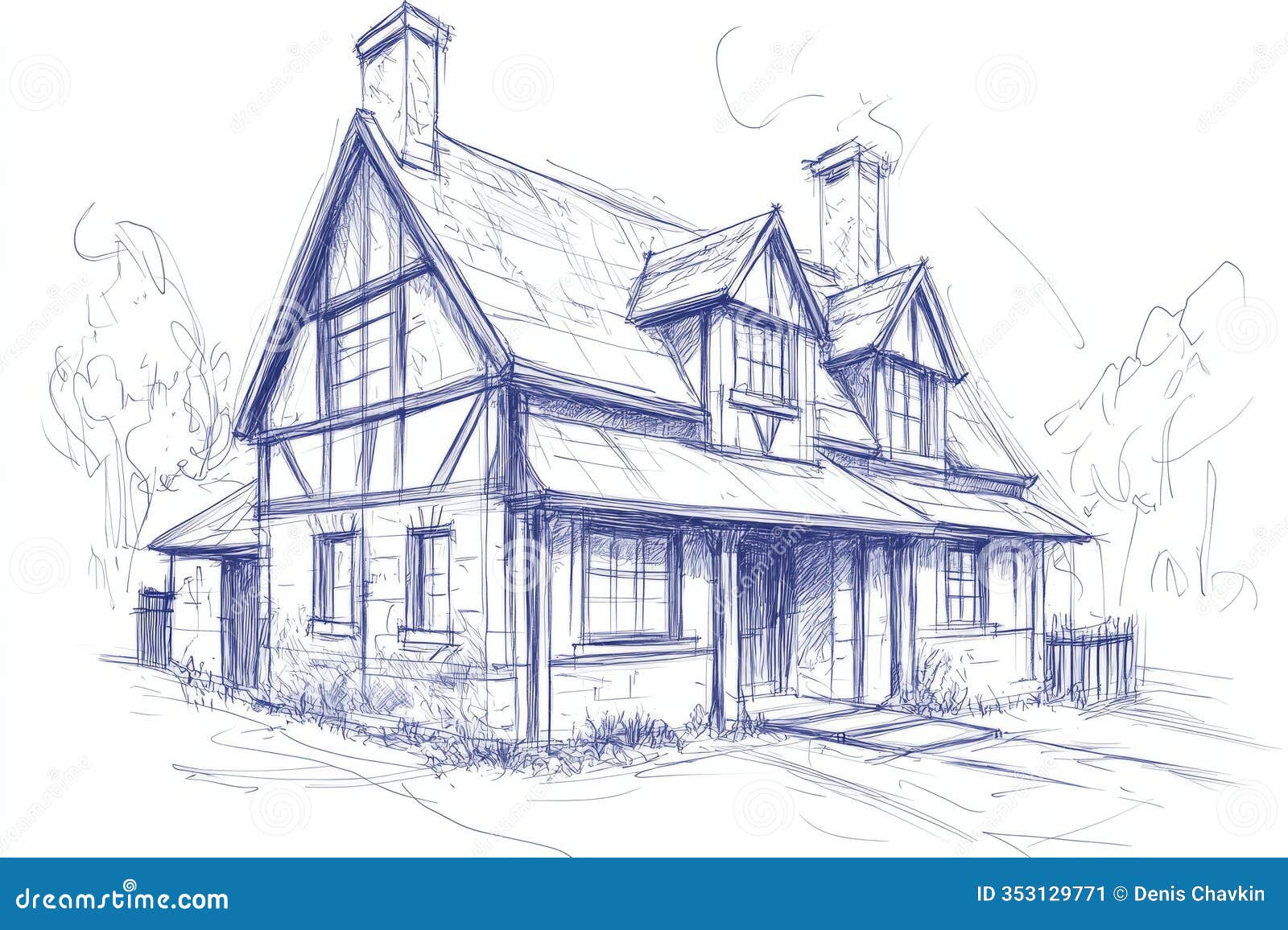 Simple Hand-drawn Sketch of a House, Featuring Basic Architectural ...