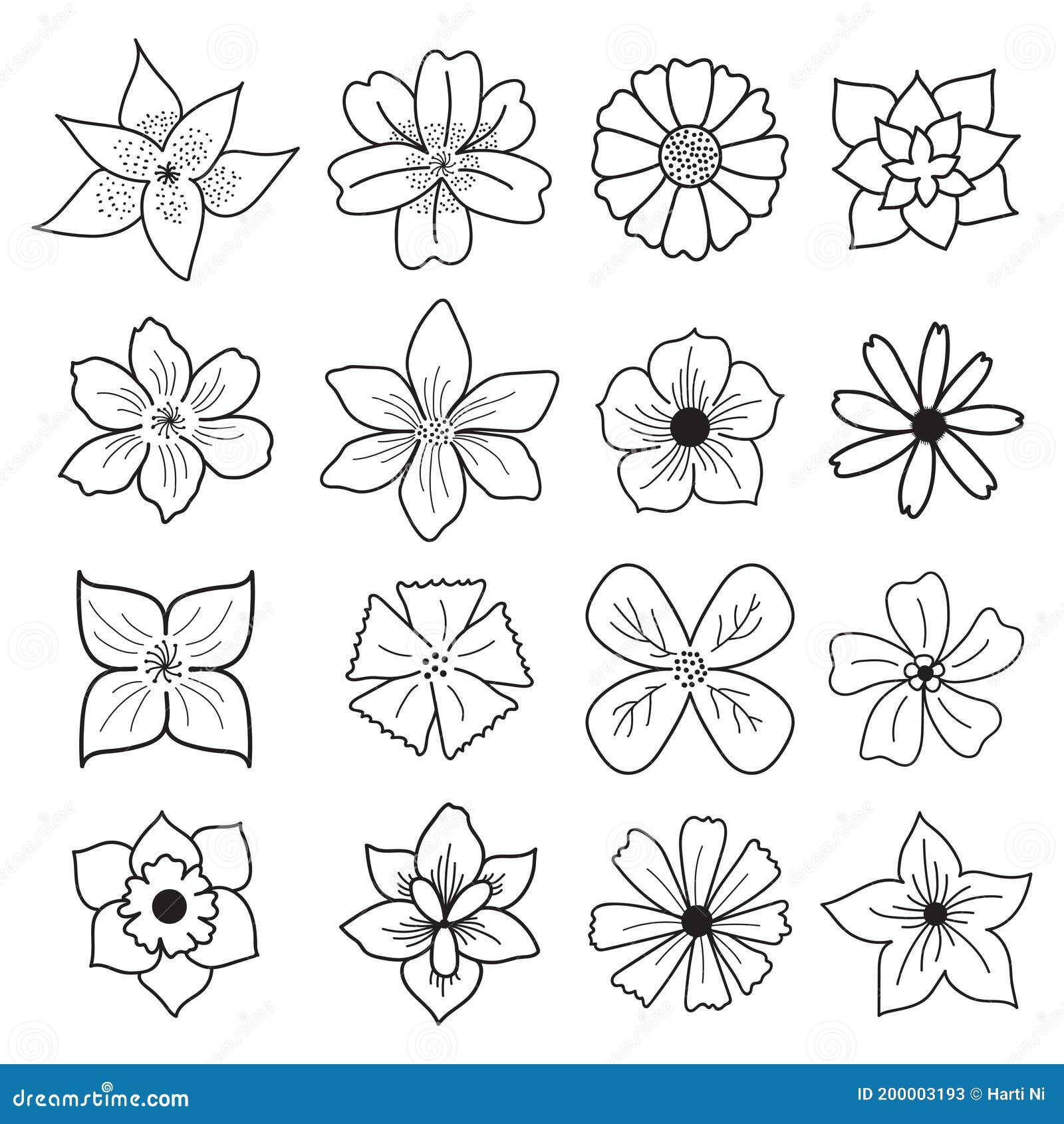 Simple Hand Drawn Style Flower Floral Doodle Icon Set Stock Vector ...