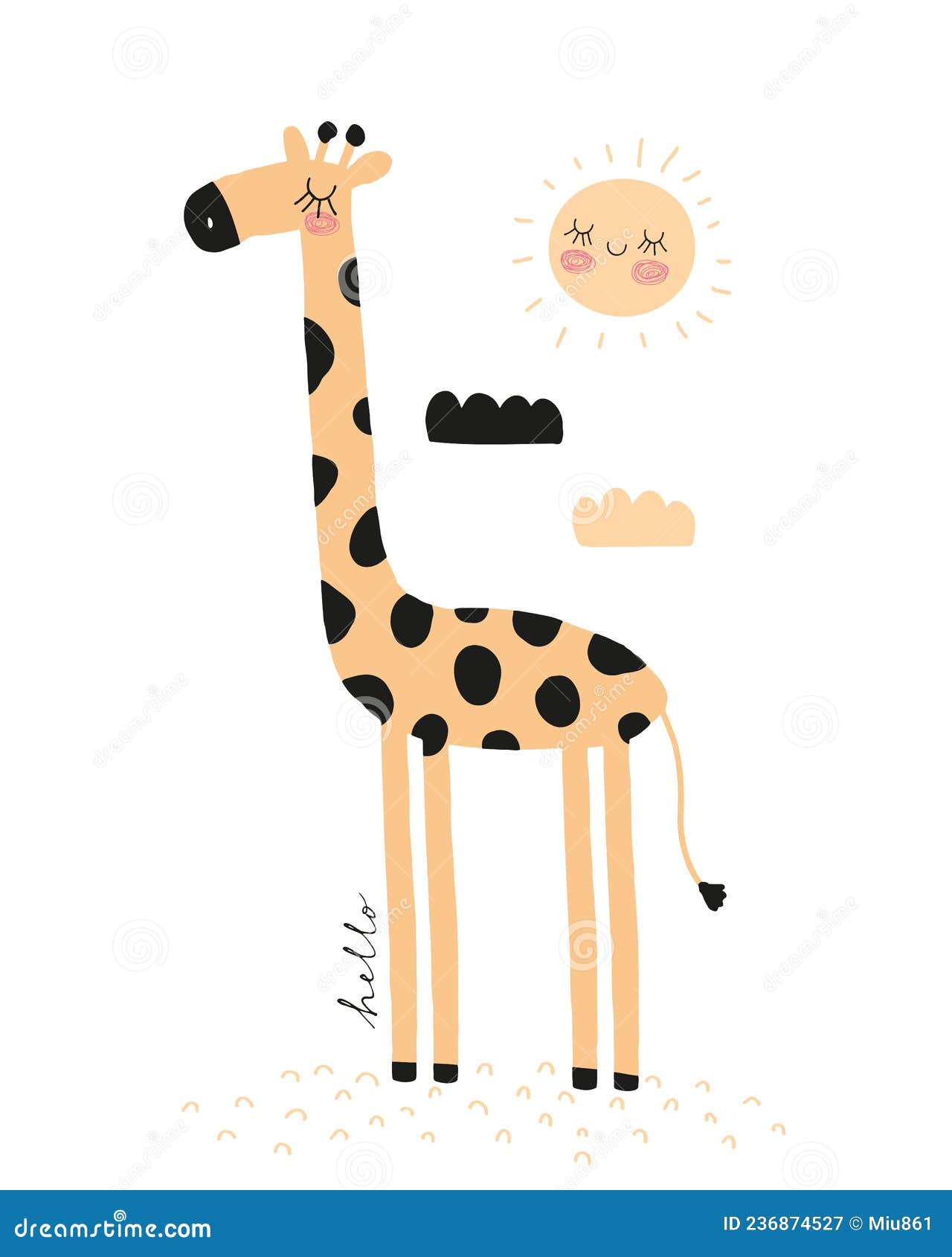 Simple Hand Drawn Vector Illustrations with Cute Dreamy Giraffe. Stock ...